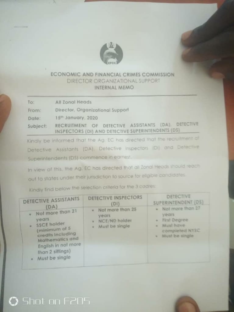 EFCC recruitment 2020 - See requirements and how to apply