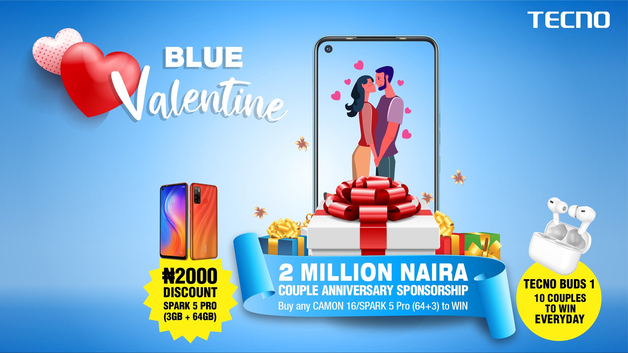 ₦2M Couple Anniversary Sponsorship, 200 New TECNO Buds 1, and Gift ...